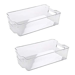 Kitchen Details 2 Pack X-Large Refrigerator Shelf, Stackable Kitchen Storage, for Countertops, Cabinets, Handles, in Clear Fridge Organizer, 14.6" x 8.3" x 3.9"