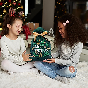 OYATON Christmas Drawstring Gift Bags, Fabric Reusable Christmas Gift Wrap Bags Set of 6, Cloth Gift Bags with Ribbon Drawstring for Christmas Gifts, 12" L x 18" H