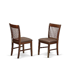 East West Furniture DMNF3-MAH-C 3 Piece Kitchen Table & Chairs Set Contains a Round Dining Table with Dropleaf and 2 Linen Fabric Dining Room Chairs, 42x42 Inch, Mahogany