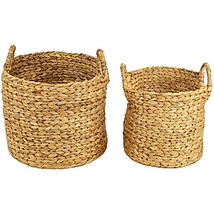 Northlight Set of 2 Beige Textured Water Hyacinth Woven Storage Baskets with Handles - 15.75"