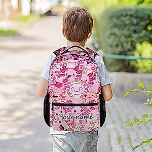 KNOWPHST Personalized axolotl Backpacks for Girls, Boys - 16 Inch Cute Backpack for School - Pink, Large Capacity, Durable, Lightweight Bookbag for Kids Travel