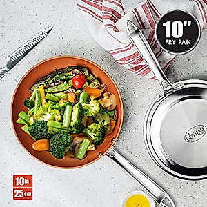 Gotham Steel Stainless Steel Premium 10” Frying Pan, Triple Ply Reinforced with Super Nonstick Ti- Cerama Copper Coating and Induction Capable Encapsulated Bottom – Dishwasher Safe