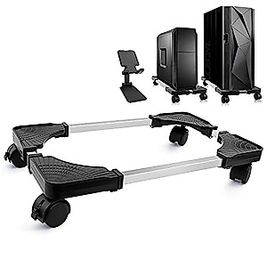 Seloom Computer Tower Stand, Desktop Stand, Adjustable Mobile CPU Stand with Rolling Caster wheels, PC Tower Stand Holder for Floor Carpet Gaming PC Case, Fits Home Office Under Desk, Black