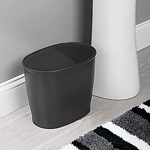 mDesign Plastic Oval Small 2.25 Gallon/8.5 Liter Trash Can Wastebasket, Garbage Container Bin for Bathroom, Kitchen, Office, Dorm - Holds Waste, Refuse, Recycling, Hyde Collection, 2 Pack, Black