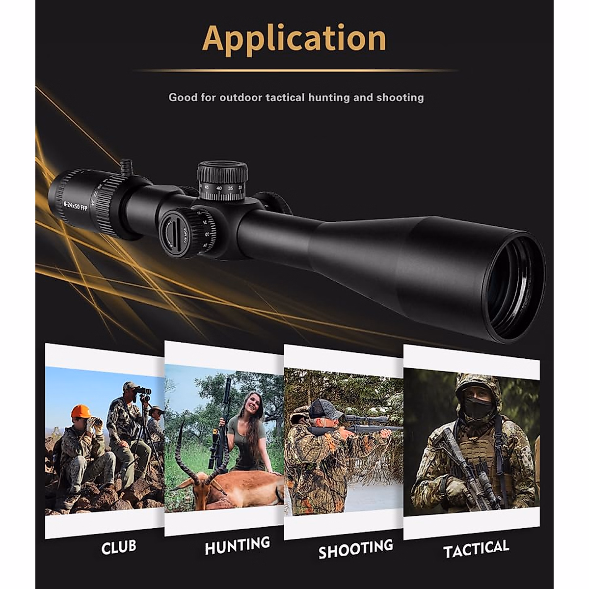 SPINA OPTICS 6-24x50 FFP First Focal Plane Riflescopes with Mil-dot Reticle and Parallax Adjustment, Sunshade Included, Waterproof, Fogproof Black Rifle Scope, 30mm Tube (with 11mm mounts)