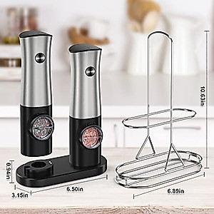 Electric Salt and Pepper Grinder Set Rechargeable, Automatic Salt and Pepper Grinder Set, Light up Salt and Pepper Shakers Set Adjustable Coarseness One Handed Opperation, Black(2 Pack)