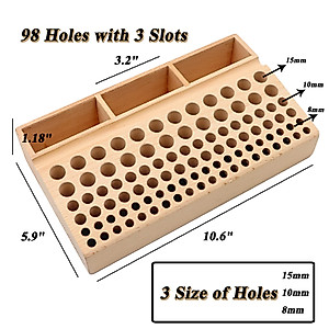 Professional Leather Craft Tool Holder, 98 Holes Wooden Leathercraft Tool Stand Organizer with 3 Slots, Large Tool Rack Storage