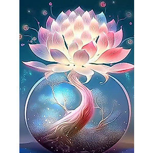WUSARPLY Lotus Flower Diamond Painting Kits for Adults - 5D Diamond Art Kits Full Drill Diamond Dots Paint with Diamonds Gem Arts and Crafts for Beginner Kids Home Wall Decor 11.8''x15.8''