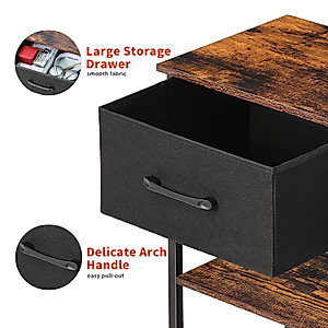 LAKEMID Nightstands Set of 2 with Charging Station and Drawer, End Table Side Table with 20 Colors LED Light Strip and 2 Layers Shelf for Bedroom Living Room Sofa (Rustic Brown)