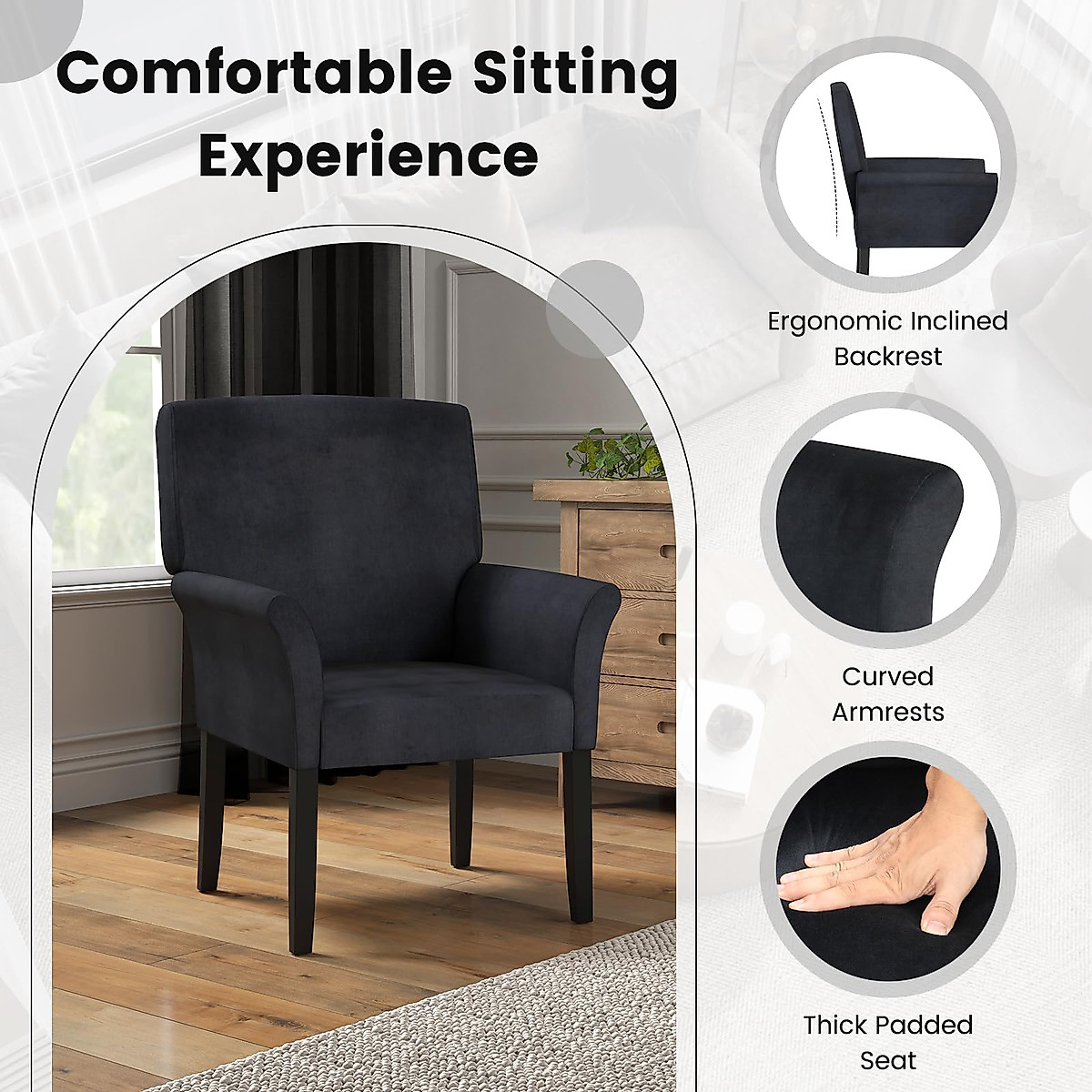 POWERSTONE Executive Accent Chair Fabric Guest Chair Office Chair Reception Waiting Room Armchair with Wooden Legs Single Sofa Home Theater Seating 2pcs, Black