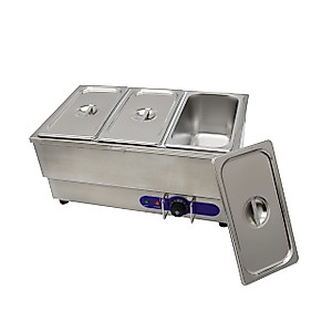 INTSUPERMAI Electric Commercial Food Soup Warmer Canteen Buffet Steam Heater Stainless Steel 110V 1500W 1/3GN x3 Pans 12x5.5x6inch Pan