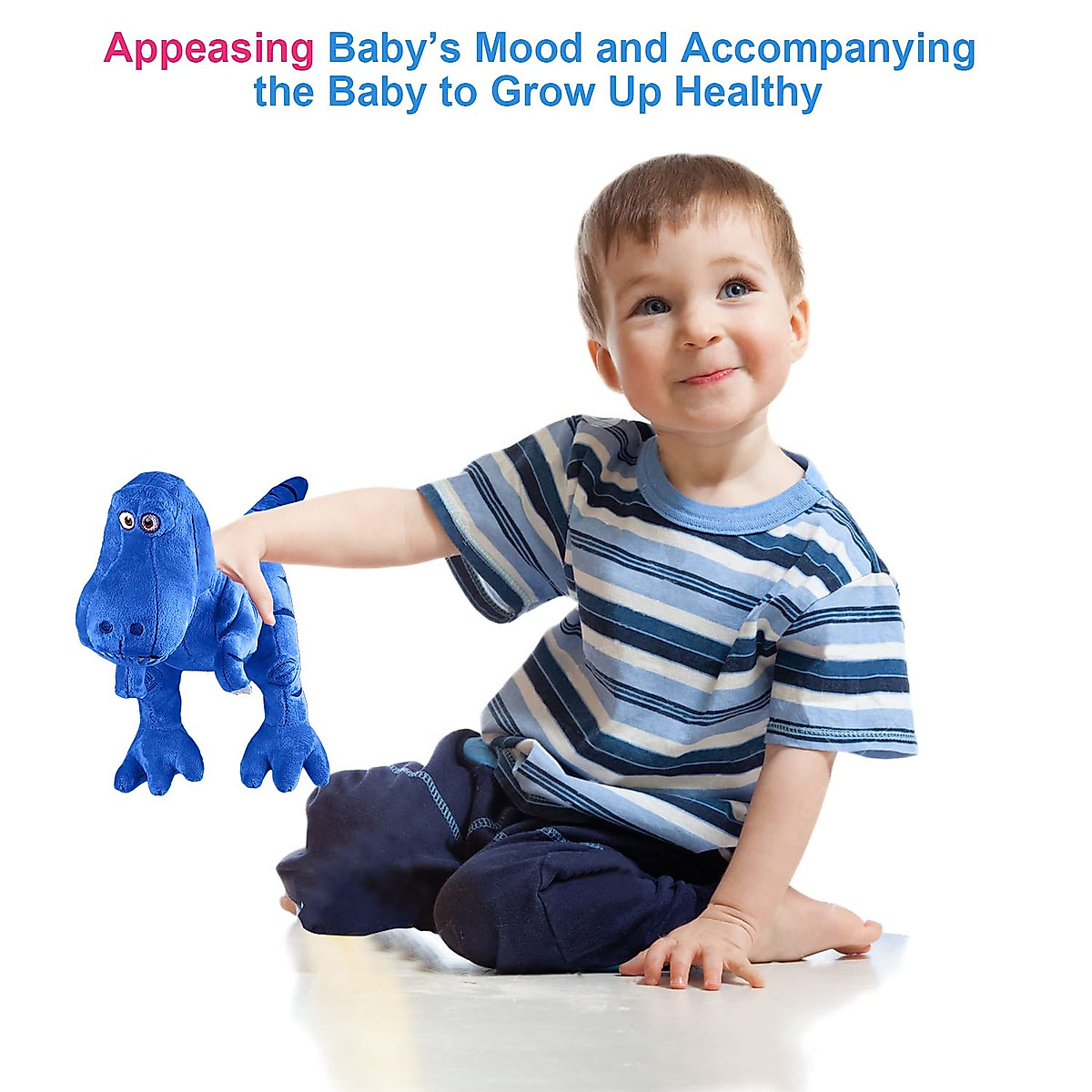 Marsjoy Blue Small Stuffed Dinosaur Plush Toy, Plush Dinosaur Stuffed Animal, Tyrannosaurus Rex Dinosaur Toy for Baby Girl Boy Kids Birthday Gifts, 11×5×13.9 inch