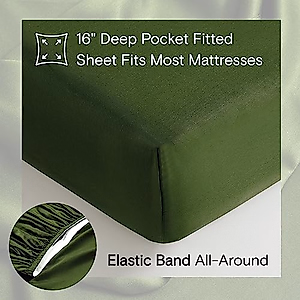 DOZ by SIJO 100% Organic Bamboo Sheet Set, Buttery Soft, Cooling for Hot Sleepers, Silky Breathable, Oeko-TEX, High GSM, 16" Deep Pockets - 3pc - 2 Pillowcases 1 Fitted Sheet (Forest, Queen)