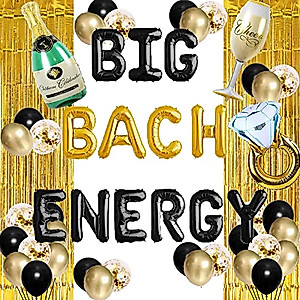 Letromp Big Bach Energy Balloons Gold and Black Boujee Bachelorette Party Banner Bride To Be/Bubbly Bar/Bridal Shower/Bach and Boozy/Hen Party/Engagement Themed Bachelorette Party Supplies Decorations