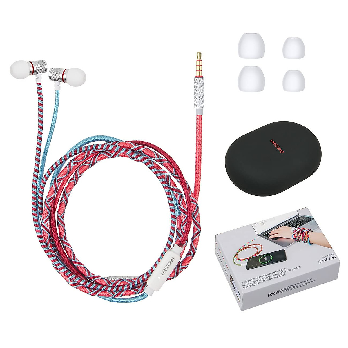 URIZONS Wired in-Ear Headphones Colorful Braided Cable - 3.5mm Jack Built-in Mic, Adjustable Volume, Sweat & Dirt Resistant, Tangle-Free, Compatible with All 3.5mm Devices