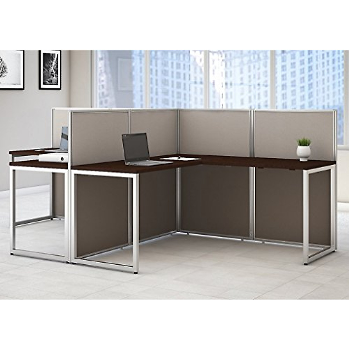 Bush Business Furniture Easy Office 60W Two Person L Shaped Desk Open Office in Mocha Cherry