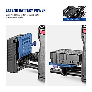 NEEWER Mini V Mount Battery Plate for BP-V47 BP-V95 BP-150WS BP-190WS, with 1/4" Threads and Quick Release Button Compatible with SmallRig Cage Rig 15mm Rod Clamps Compatible with Tilta, PS001
