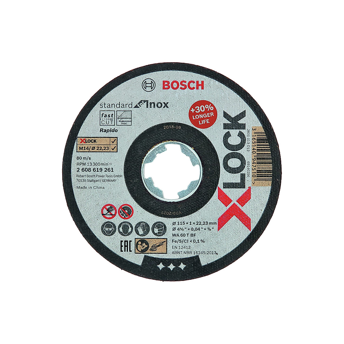 Bosch Professional Straight Cutting Disc Standard (for INOX, X-Lock, Diameter 115 mm, Bore Diameter: 22.23 mm, Thickness: 1 mm)