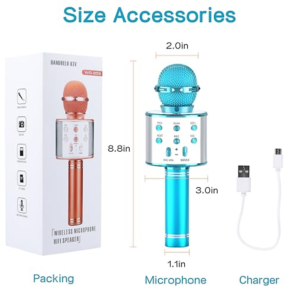 IJO Handheld Bluetooth Karaoke Microphone-Kids Birthday Wireless Mic Singing Toys-Gifts for Age 3 4 5 6 7 8 9 10 Years Old Girls and Boys(Blue)