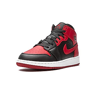 Nike mens Air Jordan 1 Mid Shoes, Black Gym Red White, 4.5 Big Kid