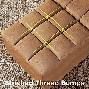 HONBAY Square Storage Ottoman Tufted Bench with Storage Modern Footrest for Small Space, Caramel Brown
