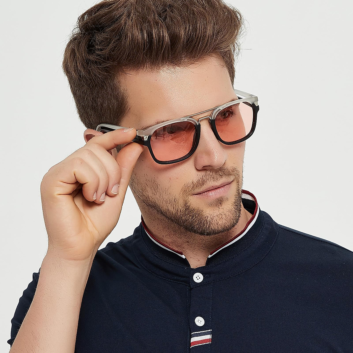 SHEEN KELLY Polarized Square Sunglasses for Men Women Retro Rectangular TR90 Frame Red Pink Tinted Lens Eyewear