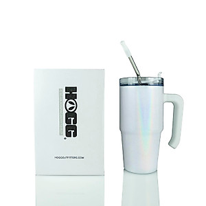 Hogg 20oz Sublimatable Grippy Tumbler Case (24 Pack) with Removable Handles, Lids, and Stainless Steel Straws, DIY, Customizable, Double Wall Insulated Tumblers (Holographic)