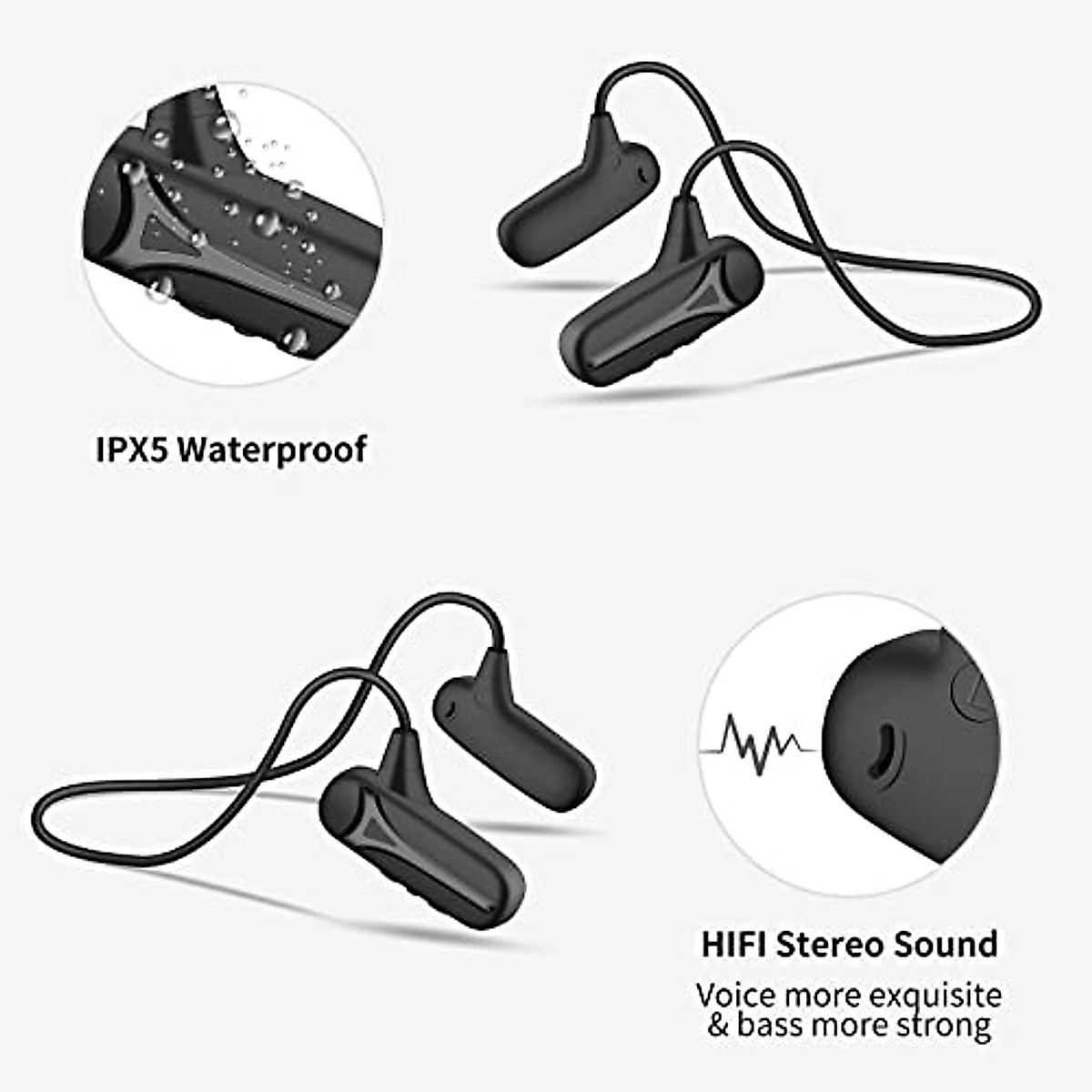 WESADN Bone Conduction Headphones Bluetooth Wireless Open Ear Headphones Build in Microphone Stereo Sport Workout Headset Earphones for Running Cycling Hiking Driving for iPhone Android F1 Black