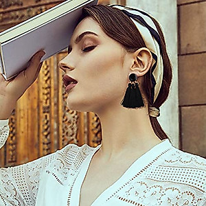 HAIAISO 9Pairs Clip on Drop Earrings for Women Statement Rattan Resin Acrylic Tassel Drop Dangle Earrings Lightweight Geometric Hoop Non Piercing Fashion Earrings-style