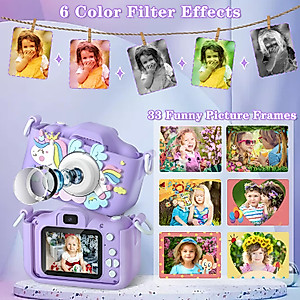 Anesky Kids Camera, Best Birthday for Girls/Boys Ages 3 4 5 6 7 8 9 10 11 12, Kids Digital Camera for Toddler with Video, Toy Camera for 3-12-Year-Olds Kids with 32GB Card - Purple