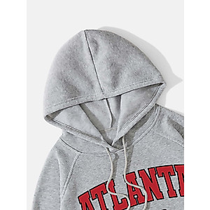 SHENHE Men's Graphic Letter Print Pullover Hoodies Long Sleeve Hooded Sweatshirt Tops Grey M