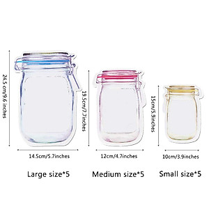 Vos Risus 30 Pcs Mason Jar Bottle Pattern Zipper Airtight Seal Bags Reusable Portable Food Snack Saver Storage Bags for Travel Picnic Camping