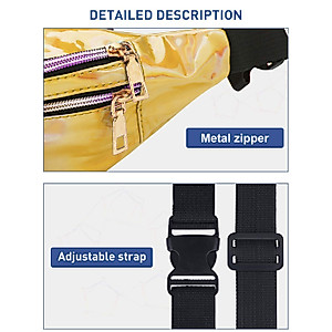 LIVACASA Holographic Fanny Packs for Women Cute Waist Packs Shiny Waist Bum Bag Waterproof for Travel Party Festival Running Hiking Gold