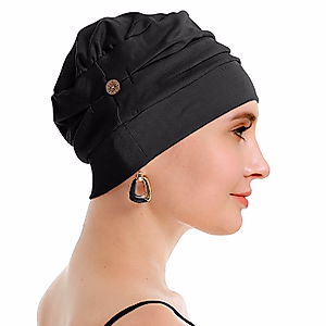 osvyo Cotton Chemo Turbans for Women Cancer hairloss hat - Cotton LightWeight headwear Sealed Packaging BLACK