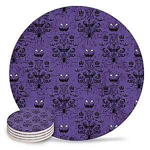 Drink Coasters Halloween Haunted Mansion Design Absorbent Stone Ceramic Coaster with Cork Back for Kinds of Mugs and Cups, Gohst Grimace, Set of 4-Piece