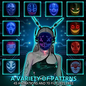 Ompusos LED Mask-Light Up Mask Bluetooth APP Gesture Sensing Halloween LED Mask adults, Digital Mask Costume Party Mask