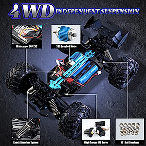RC Cars 1/16 Remote Control Car RC Monster Trucks, Sakeye 4WD 2.4 GHz High Speed Racing Car 40Km/h All Terrains Off Road Truck with Head-up Wheel LED Headlight 2 Rechargeable Batteries for Kids Adults