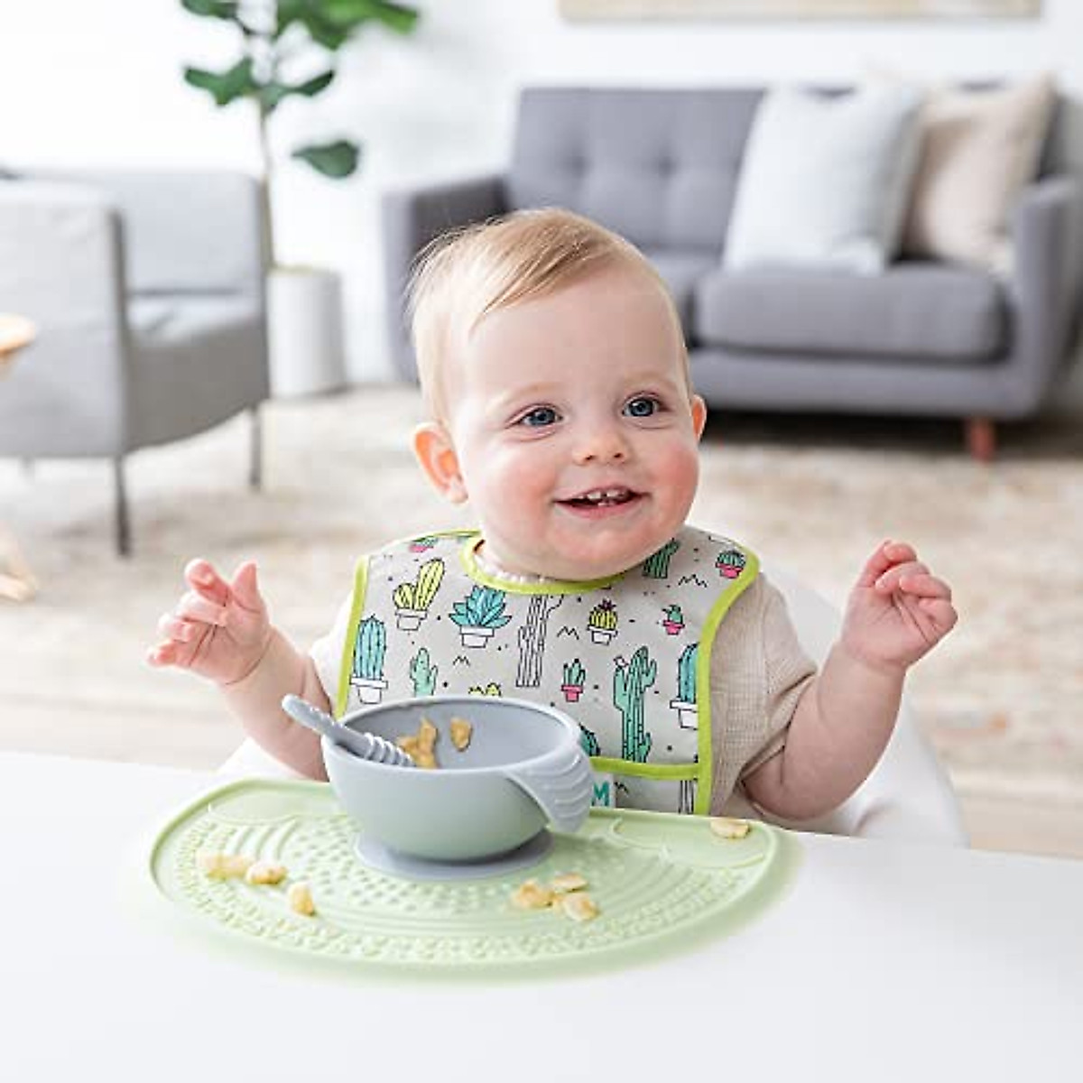 Bumkins Baby Silicone Sensory Placemat, for Babies and Toddlers, Suction Mat for Restaurants, Stick On High Chairs and Tables, Eating Finger Foods, Baby Led Weaning Essentials, Ages 6 Months Up, Sage