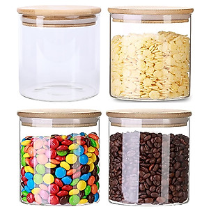 Lawei 4 Pack Glass Storage Jars with Sealed Bamboo Lids - 18.6 FL OZ Clear Glass Bulk Food Storage Canister for Serving Tea, Coffee, Spice, Candy, Cookie