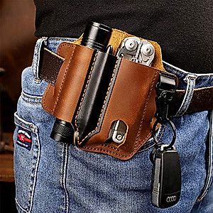 EASYANT Leather Belt Organizer for Men, Leatherman Sheath with Pen Holder, Key Fob, Flashlight Sheath, EDC Multitool Sheath for Belt