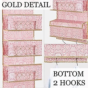 DAMAHOME Over Door Hanging Organizer - Closet Door Storage Organizer 5 Large Pockets, Door Organizer Hanging Clear Window Pocket, 4 Metal Hooks for Baby Nursery Bedroom Pantry Bathroom (Pink)