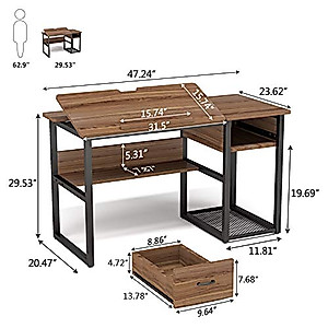 Tribesigns Drafting Table with Storage Drawers, Drawing Computer Desk Artist Craft Table Painting Desk Workstation with Shelves and Tiltable Tabletop for Students, Home Office