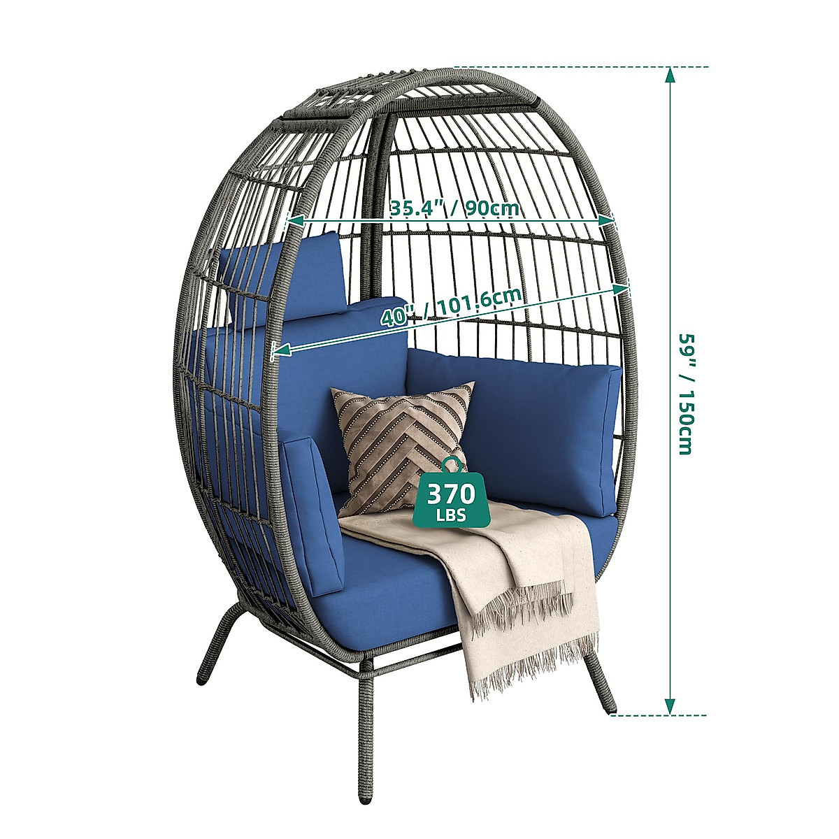 YITAHOME Egg Chair Outdoor, 370lbs Capacity Wicker Patio Basket Chair, All-Weather Oversized Stationary Egg Lounger Chair for Indoor Living Room Outside Balcony Backyard (Black)