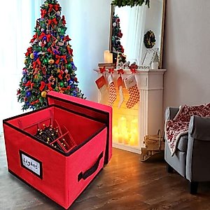 EDSRDUS Christmas Holiday Light Storage Box - Non-Woven Fabric, with 3 Light Storage Wraps, Lights Organizer Container Reinforced Stitched Handles（Light String not Included）