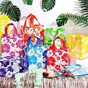 Teling 24 Pcs Hibiscus Party Tote Bags Hawaiian Non Woven Gift Bags with Handles for Tropical Aloha Luau Tiki Summer Party Supplies