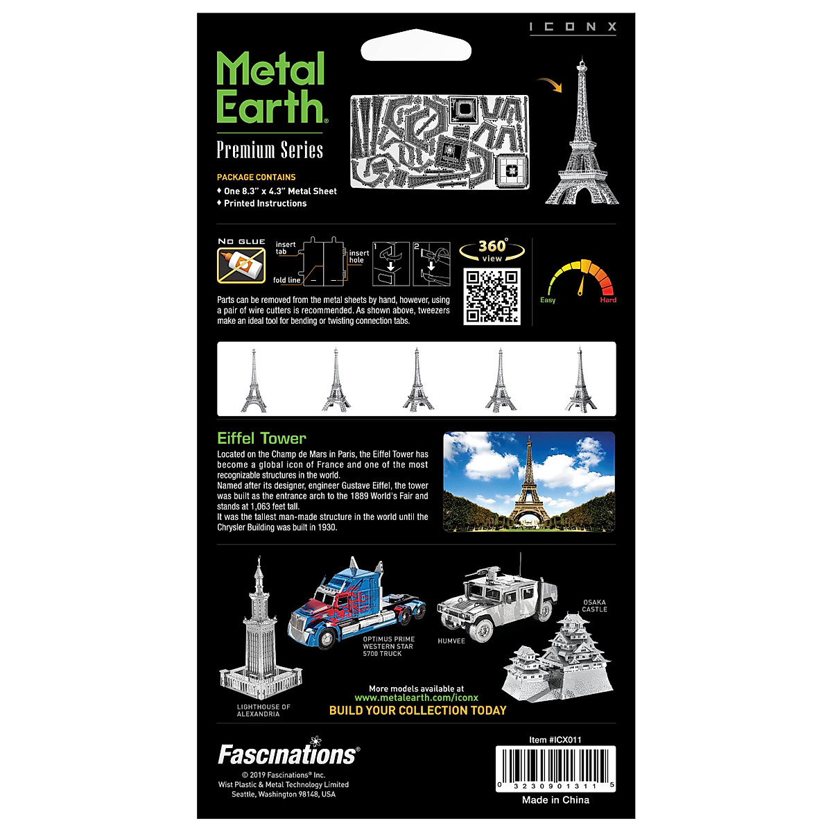 Metal Earth Premium Series Eiffel Tower 3D Metal Model Kit Bundle with Tweezers Fascinations
