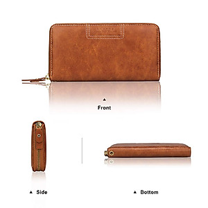 FT FUNTOR Wristlet Wallet for Women, Ladies Zip around Wallet PU Vegan Leather Clutch Long Purse Phone Card Holder Organizer Brown