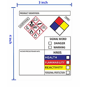 Aleplay SDS OSHA Data Labels for Chemical Safety 3×4 Inch MSDS Stickers with GHS Pictograms HMIS & Hazard Compliant Secondary Containers, 100 Stickers Per Roll
