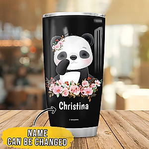 Wassmin Personalized Panda Tumbler Cup With Lid 20oz 30oz Custom Name Customized Double Wall Vacuum Insulated Tumblers Coffee Travel Mug Birthday Christmas Gifts For Animal Panda Lovers