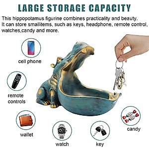 aboxoo Hippo Statue Home Resin Hippopotamus Figurine Fun Candy Dish,Key Bowl,Big Mouth Sculpture Table Art Decoration Sundries Container Storage Box(Dark Blue)